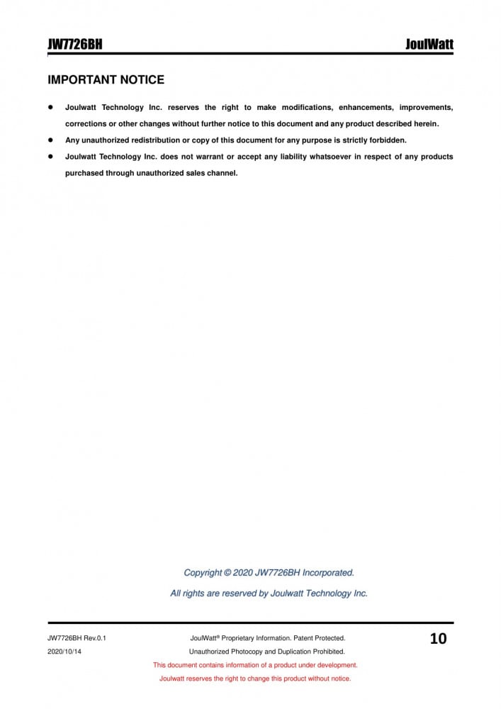 JW7726BH datasheet page 10