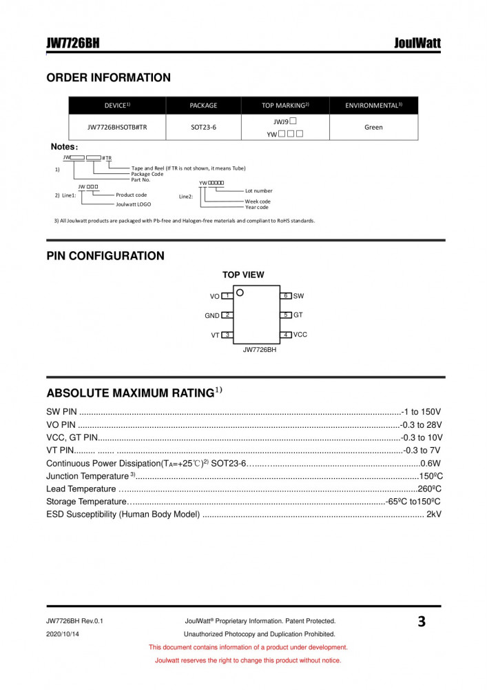 JW7726BH datasheet page 3