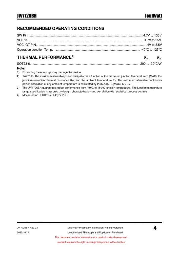 JW7726BH datasheet page 4