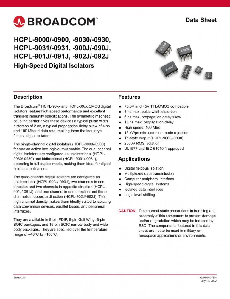 HCPL-0900 datasheet page 1