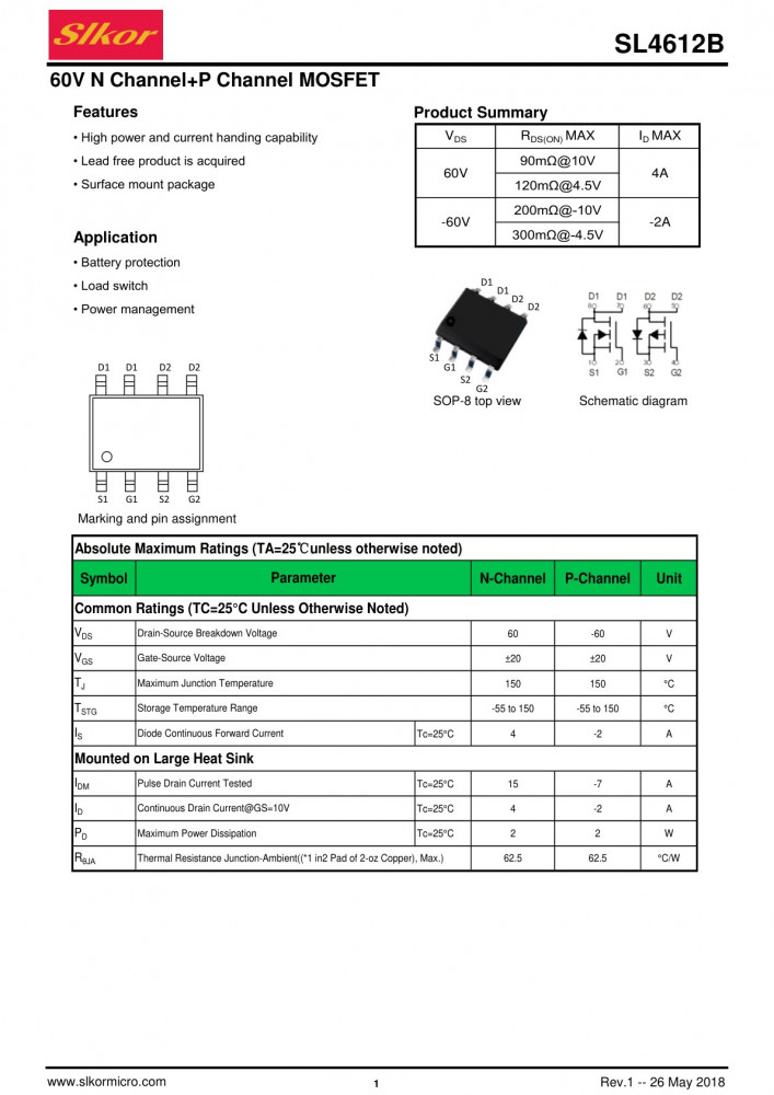 SL4612B datasheet page 1