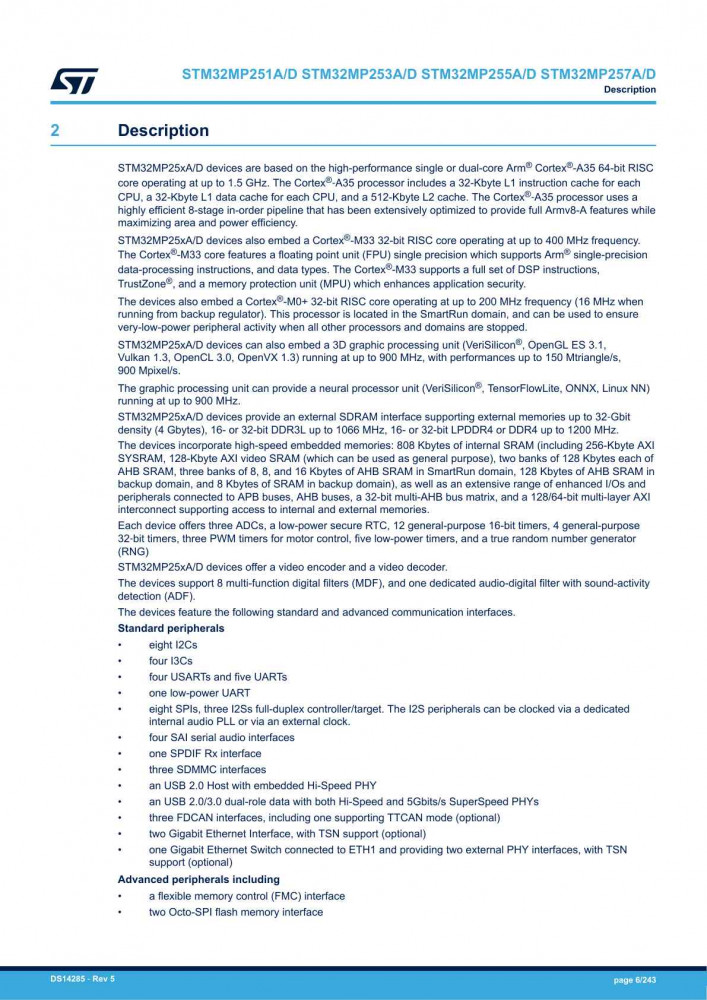STM32MP25xA/D technical document page 6