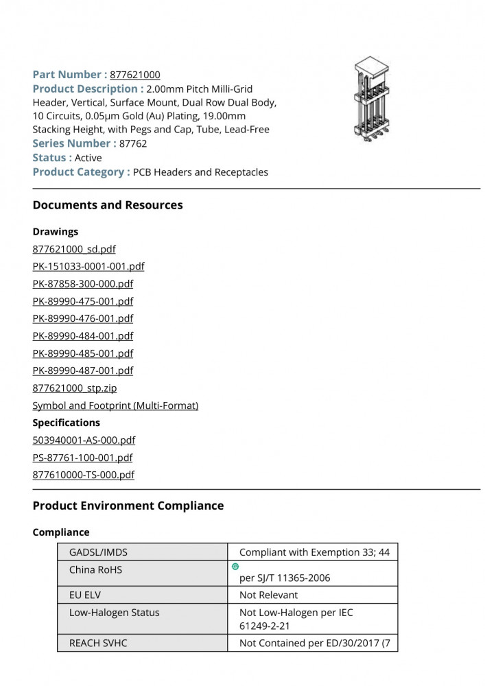Technical document image 1 for MOLEX 877621000