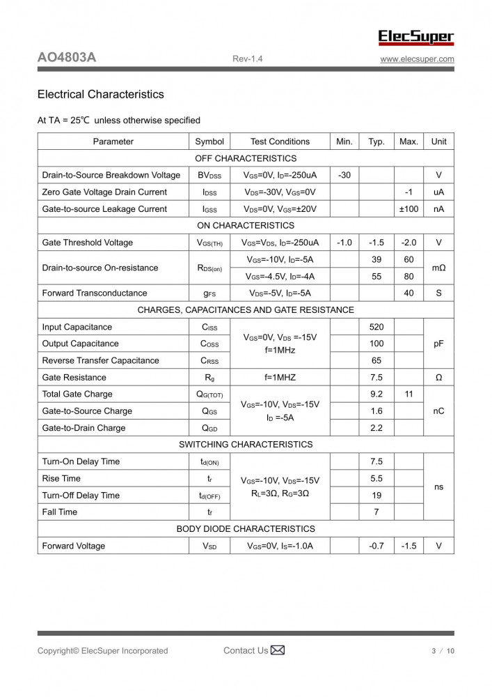 AO4803A datasheet page 3
