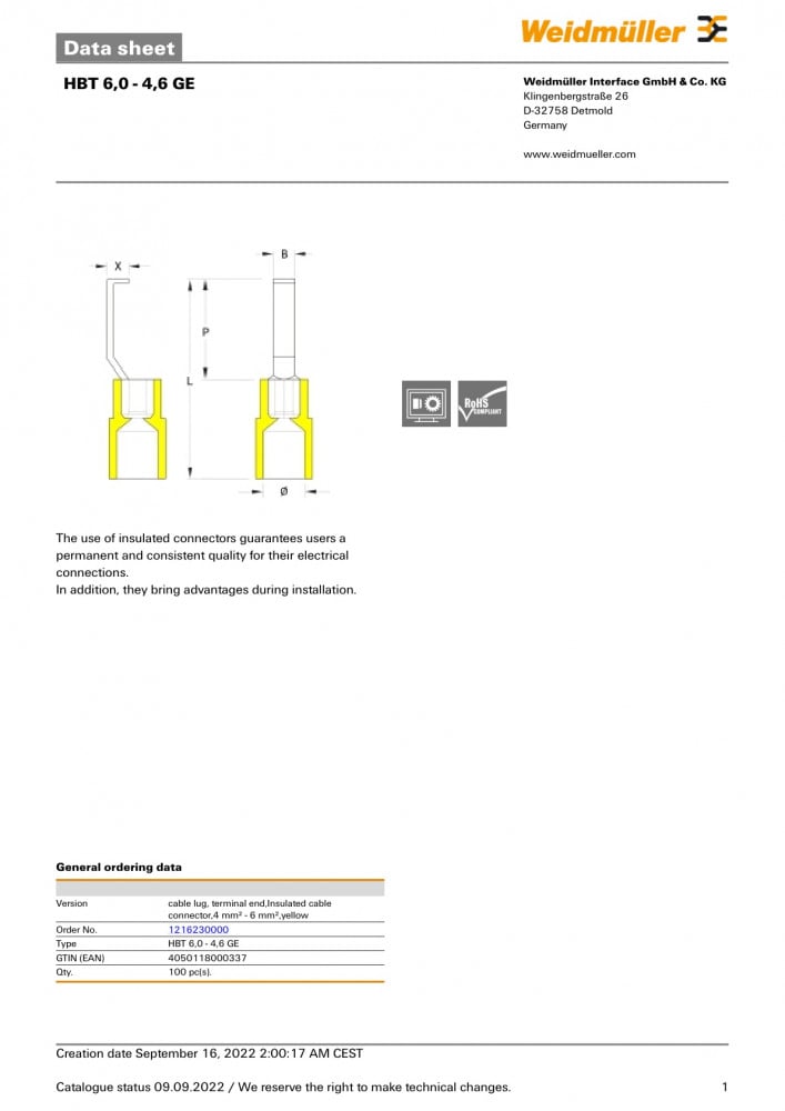 WEIDMULLER 1216230000 technical document page 1