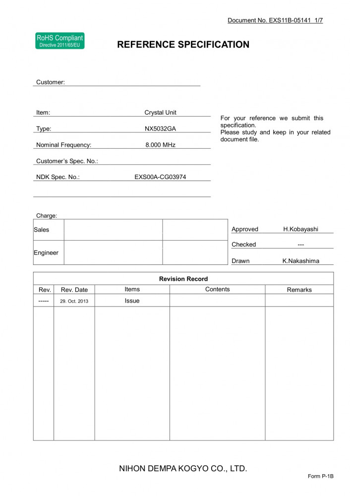 NDK NX5032GA specification page 1