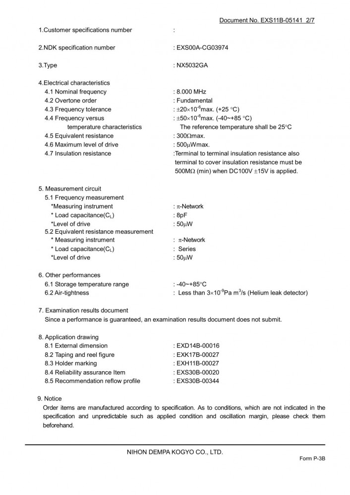 NDK NX5032GA specification page 2