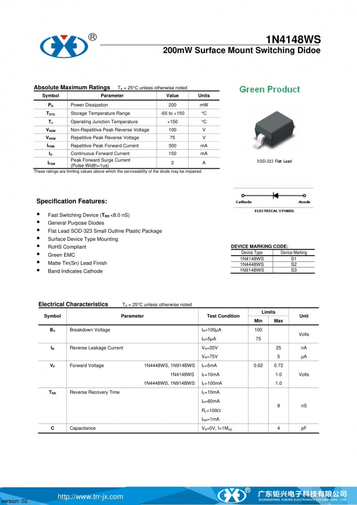 JUXING 1N4148WS S1 datasheet page 1