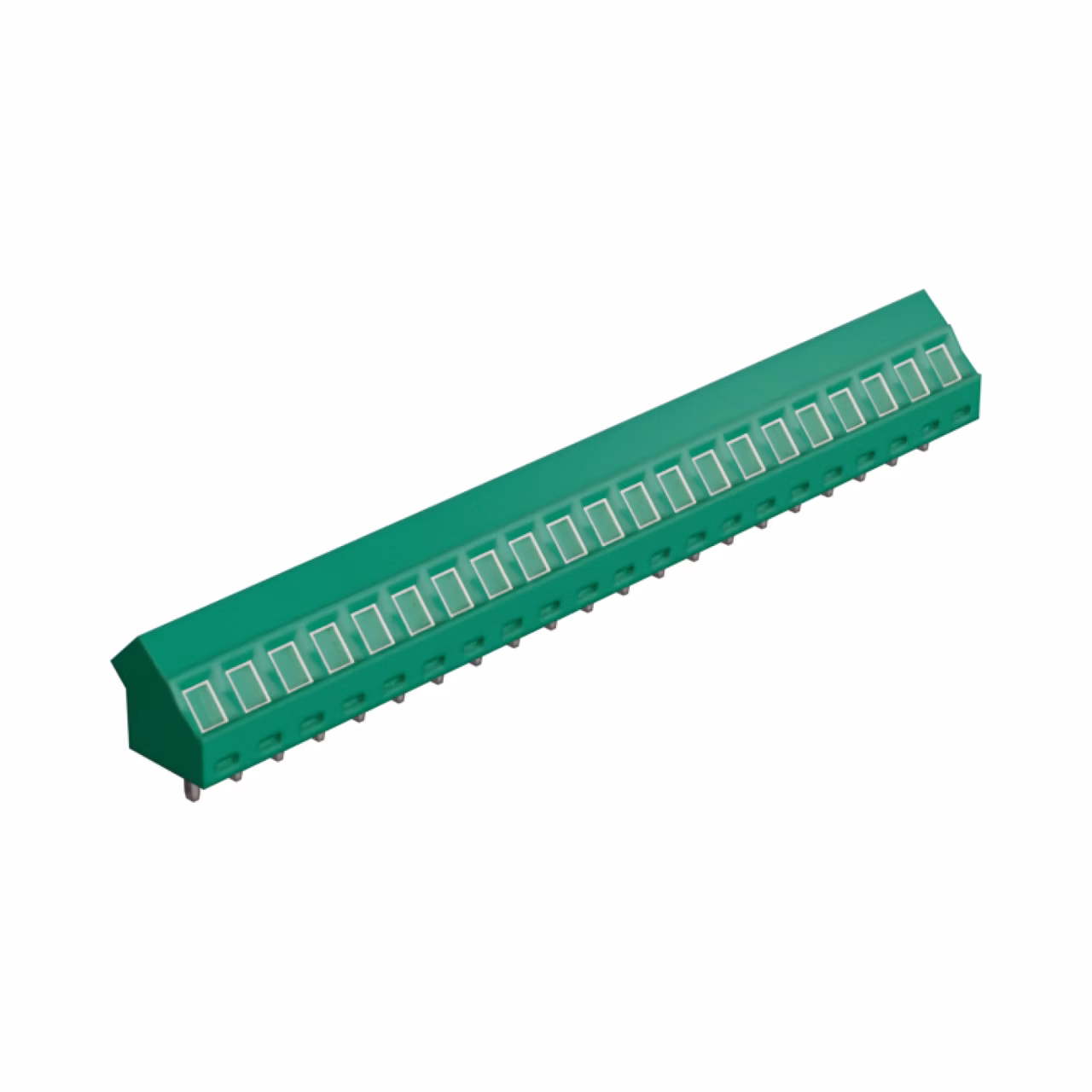 5.00mm Pitch Eurostyle 45° Wire Entry Fixed Mount PCB Terminal Block, Green Housing, 21 Circuits for sale