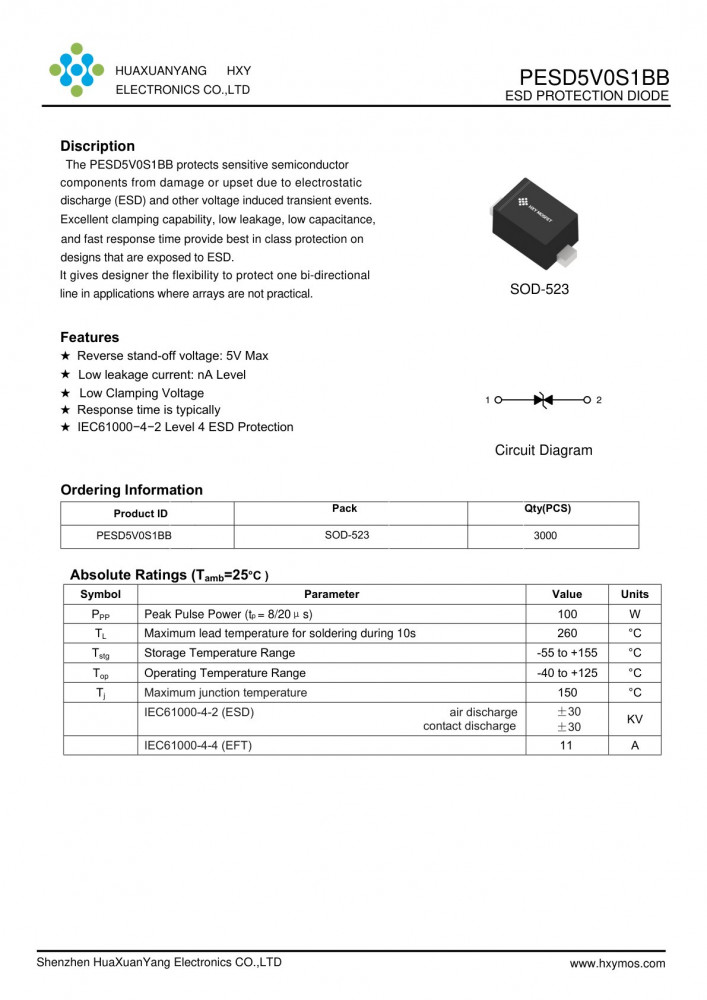 PESD5V0S1BB datasheet page 1