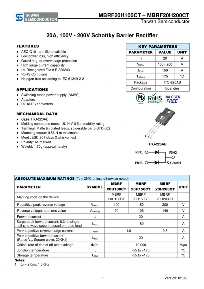 MBRF20H200CT datasheet page 1