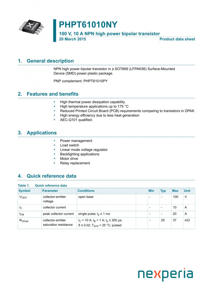 PHPT61010NYX datasheet page 1