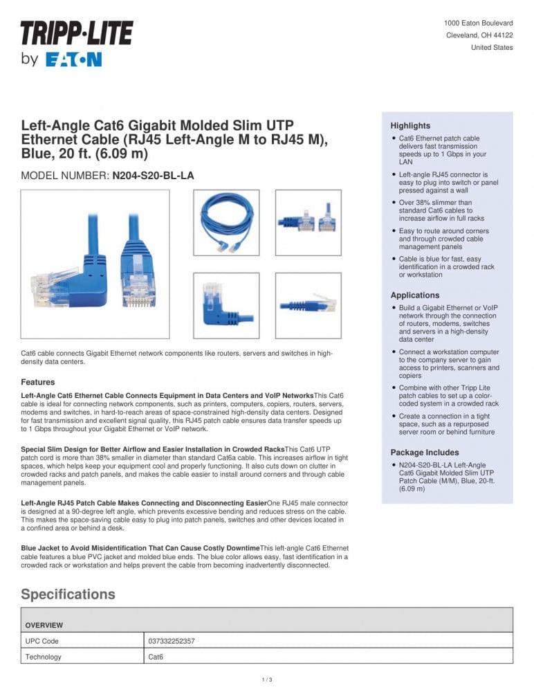 N204-S20-BL-LA technical document page 1