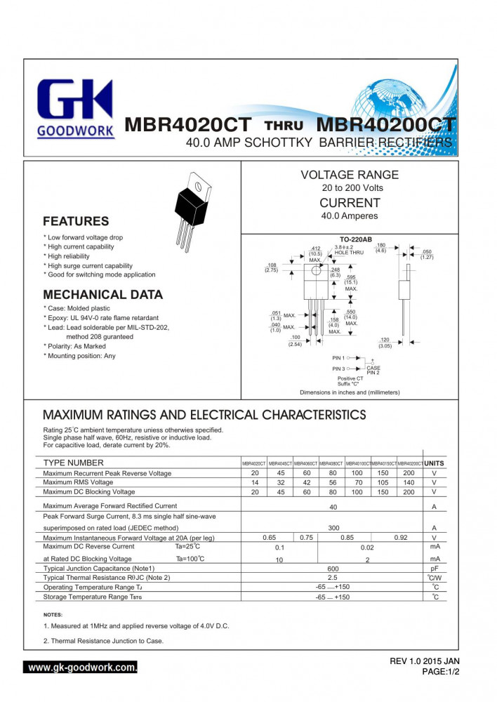 MBR40200CT datasheet page 1
