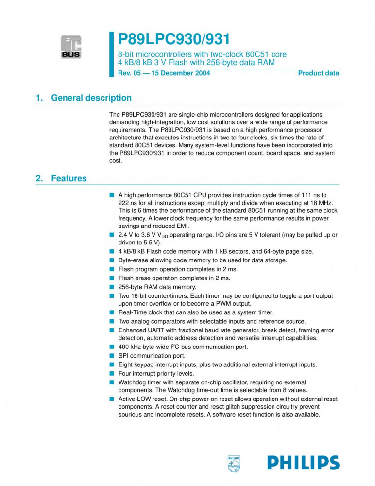 P89LPC931FDH datasheet page 1