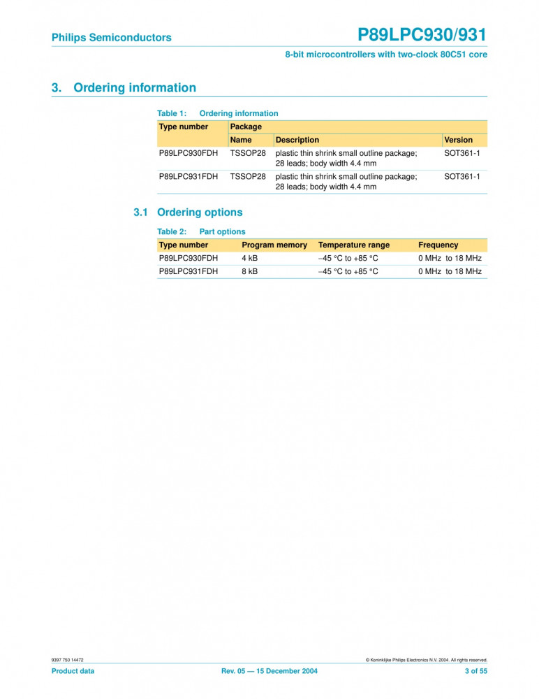 P89LPC931FDH datasheet page 3