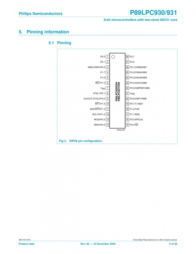 P89LPC931FDH datasheet page 5