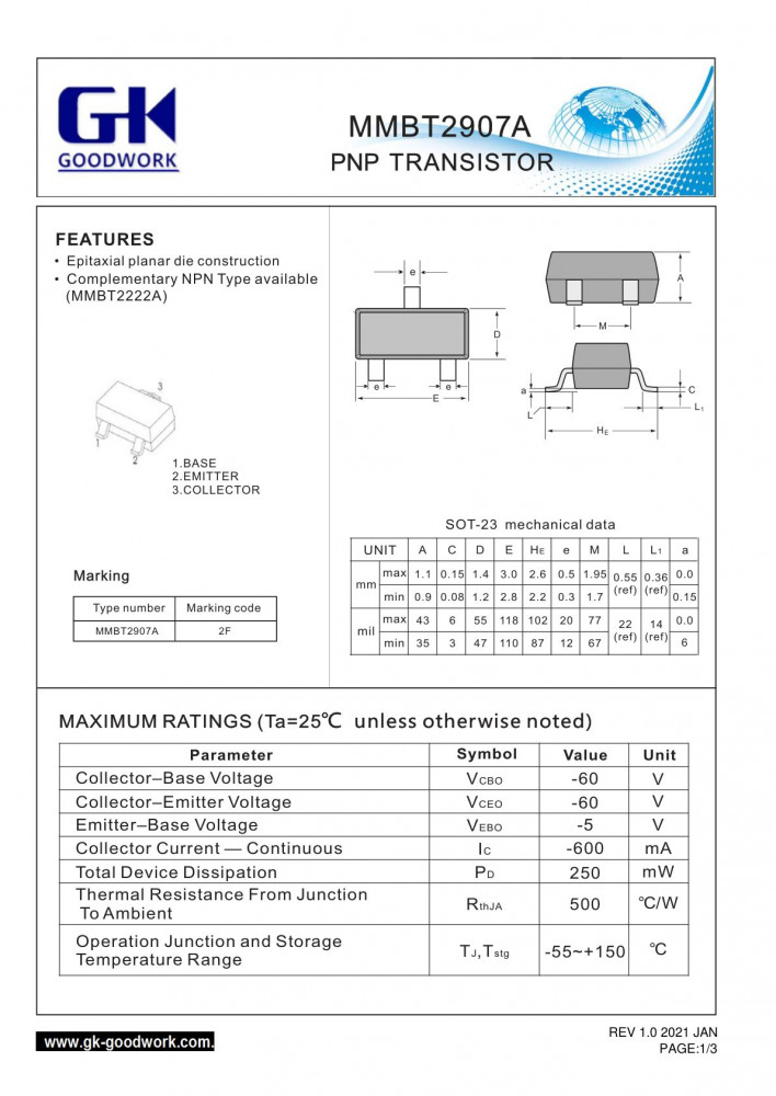 MMBT2907A datasheet page 1
