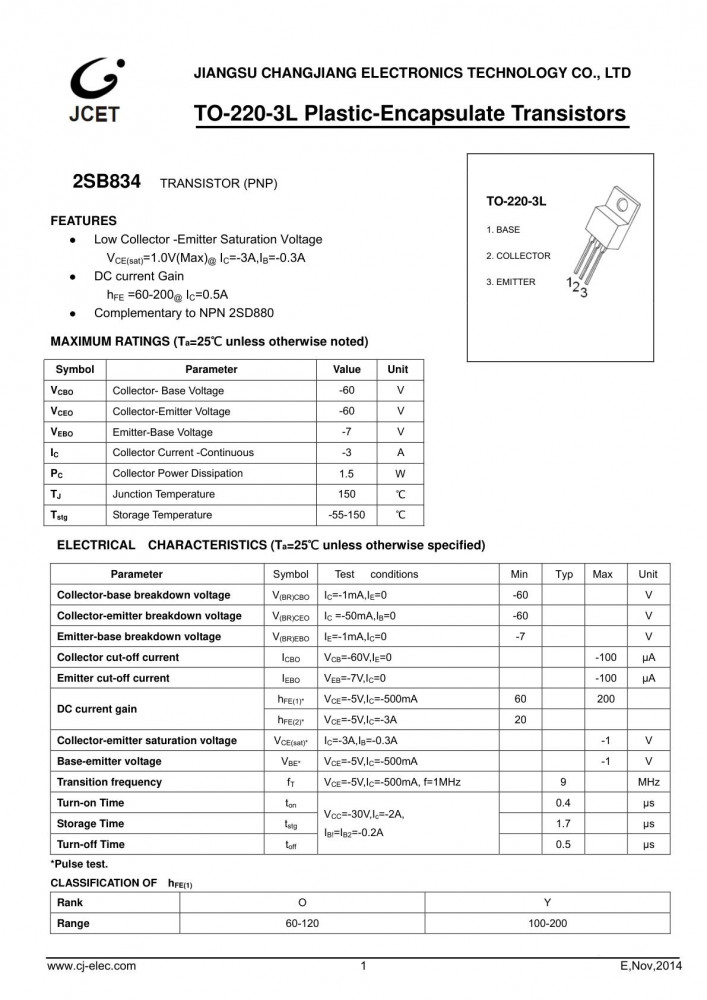 2SB834 datasheet page 1