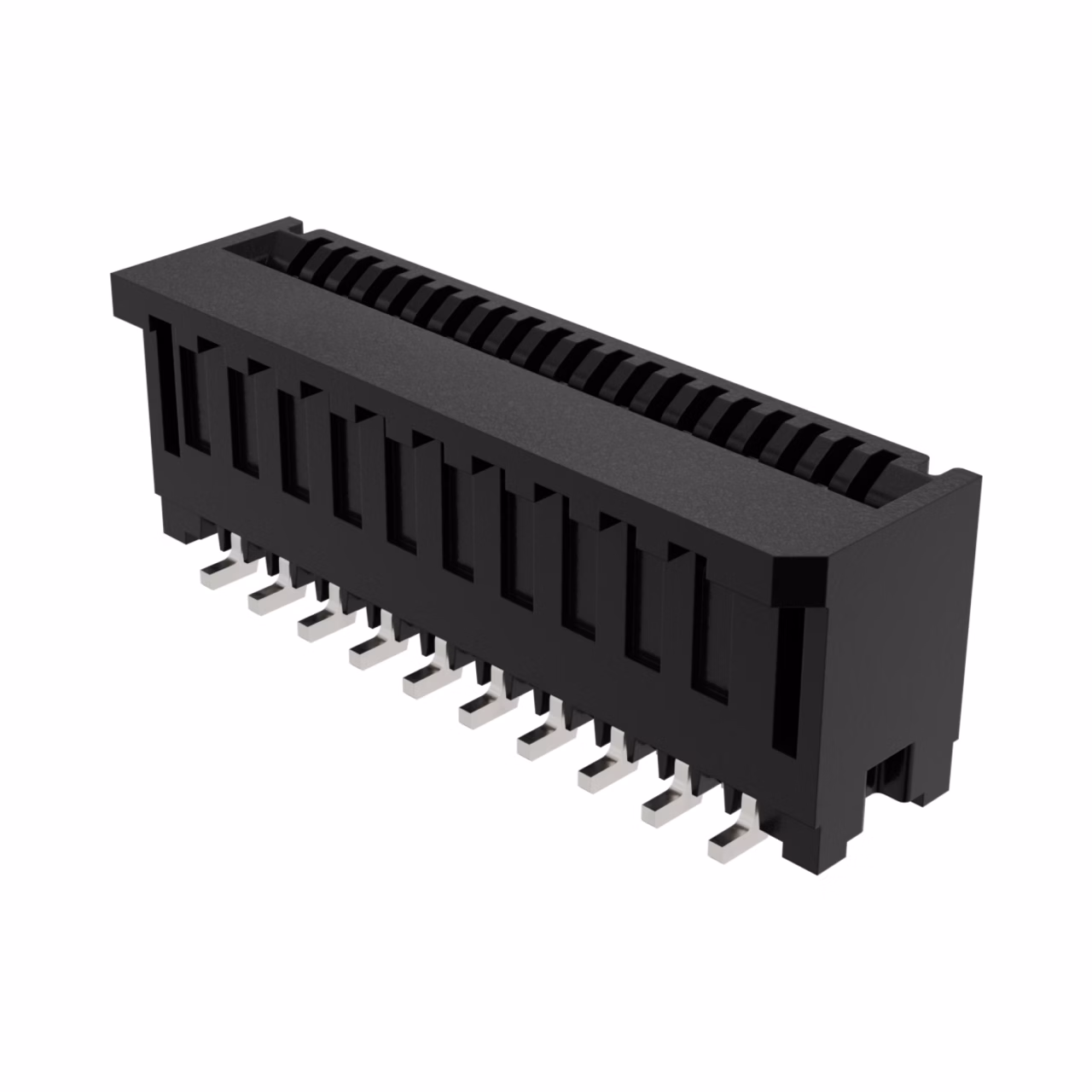 Easy-On FFC/FPC Connector, 0.50mm Pitch, Surface Mount, Vertical, Non-ZIF, Standard Footprint, Tin Bismuth Plating, Short Terminal Type, Black, 20 Circuits for sale