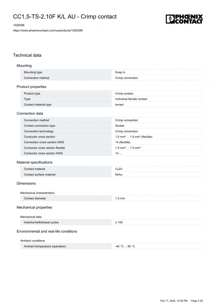 Phoenix Contact 1029396 technical document page 2