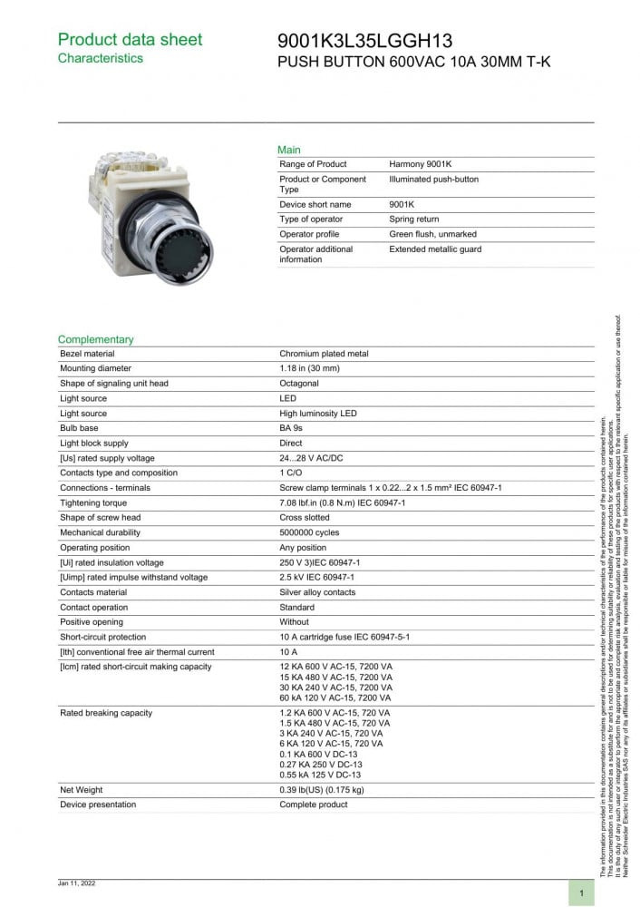 9001K3L35LGGH13 technical document page 1