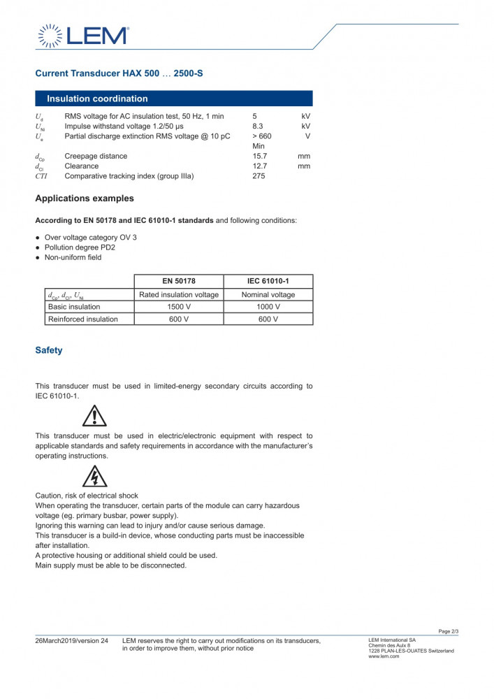 LEM HAX 2000-S technical documentation page 2