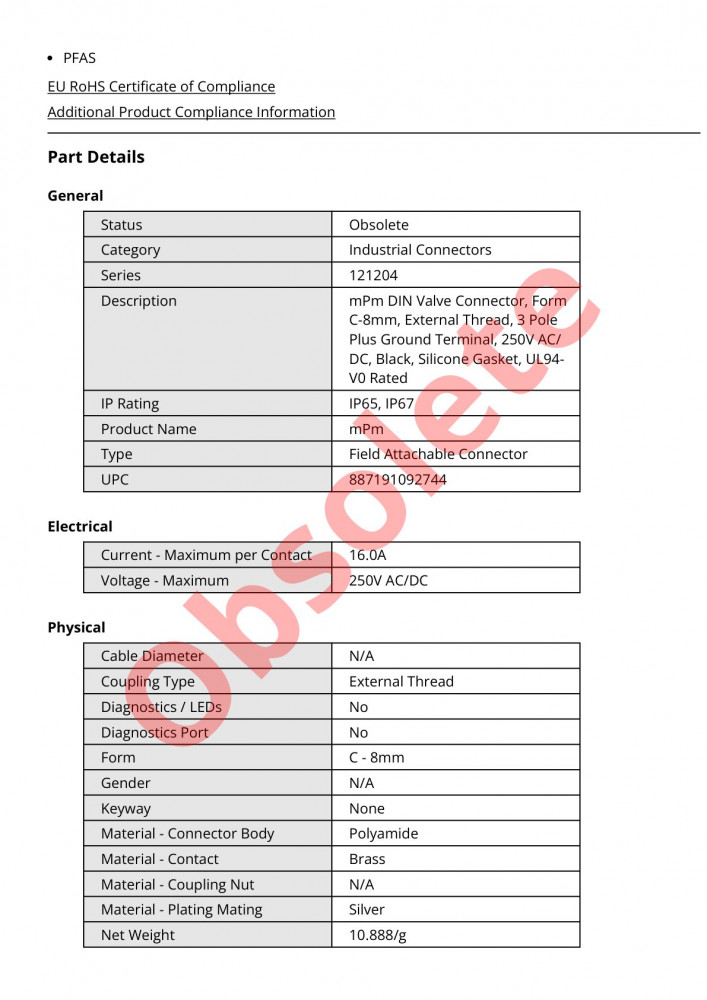 DIN valve connector specification, document page image 2