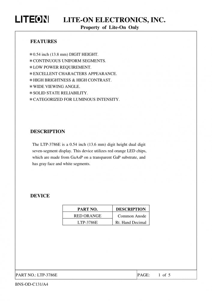 LTP-3786E datasheet page 2