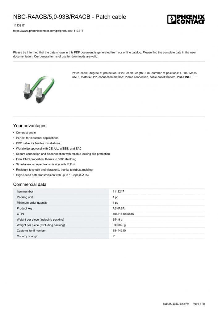 Phoenix Contact 1113217 documentation page 1