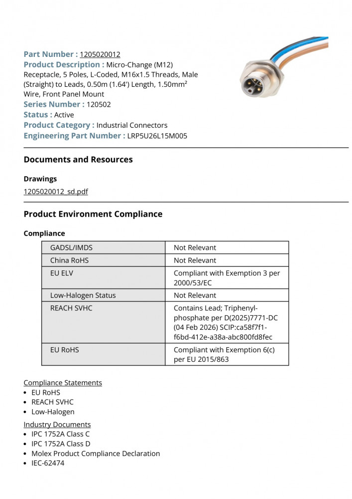 Molex product drawing page 1