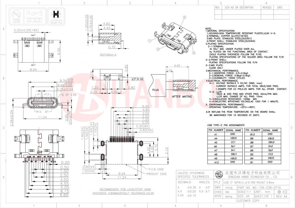 MC-109-C08-EP16 technical drawing page 1