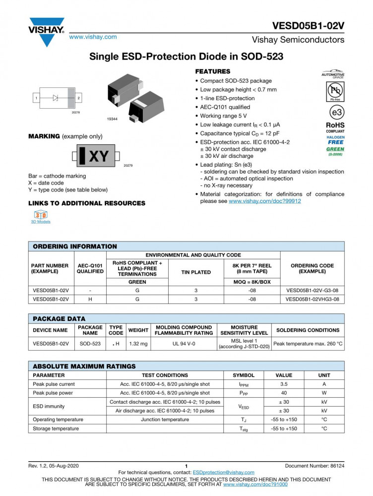 VESD05B1-02V datasheet page 1