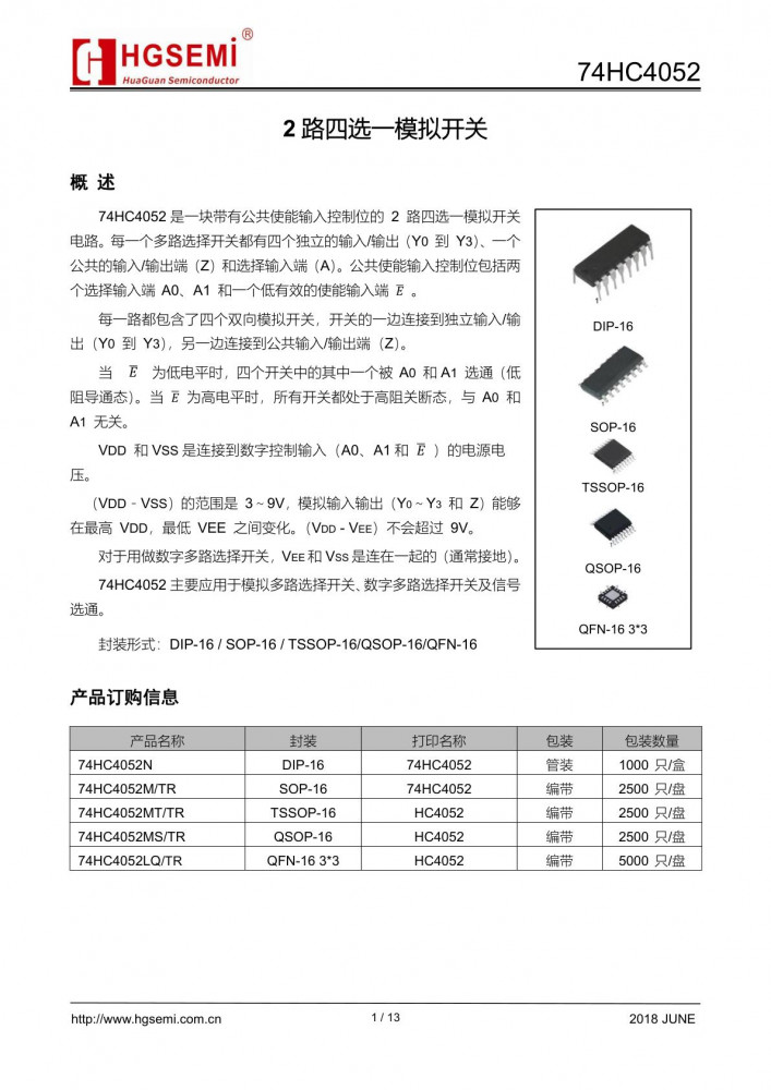 74HC4052LQ/TR datasheet page 1