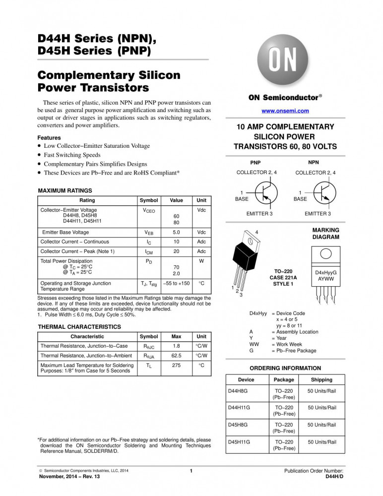 D45H11 technical document page 1