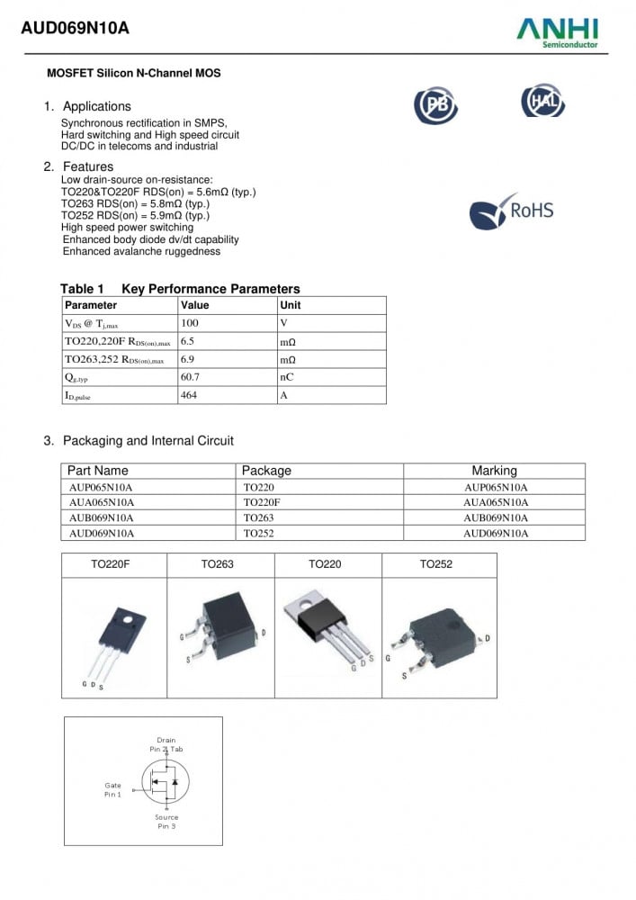 AUD069N10A datasheet page 1