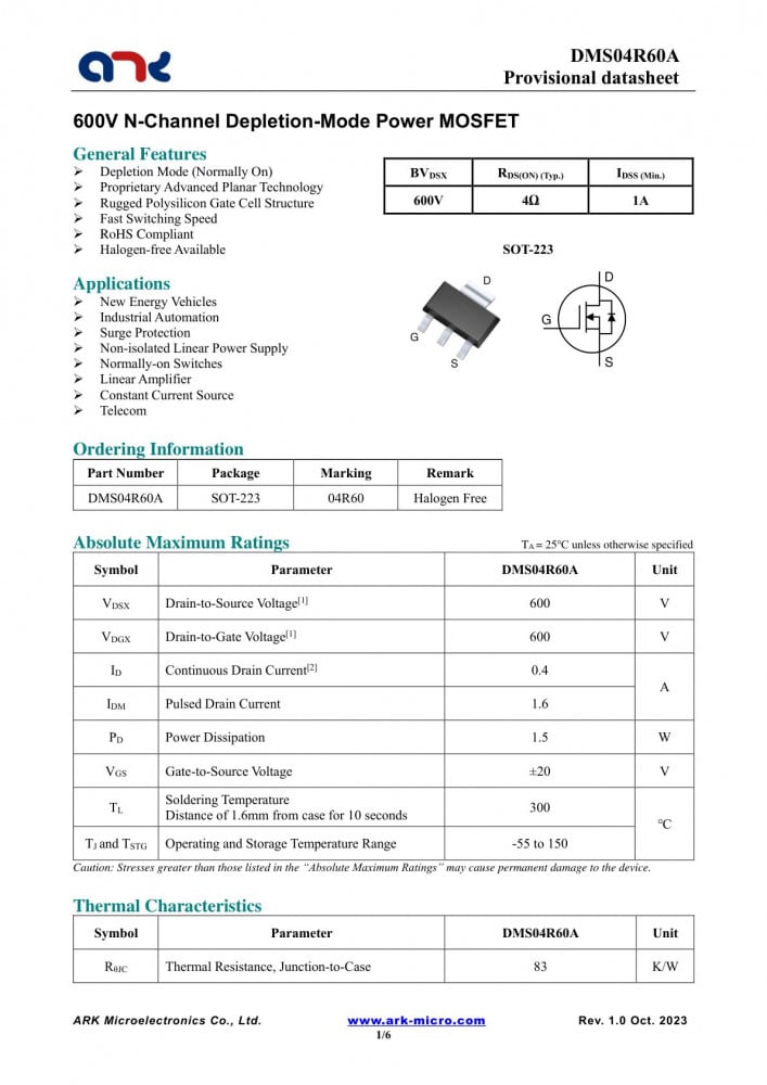 DMS04R60A datasheet page 1