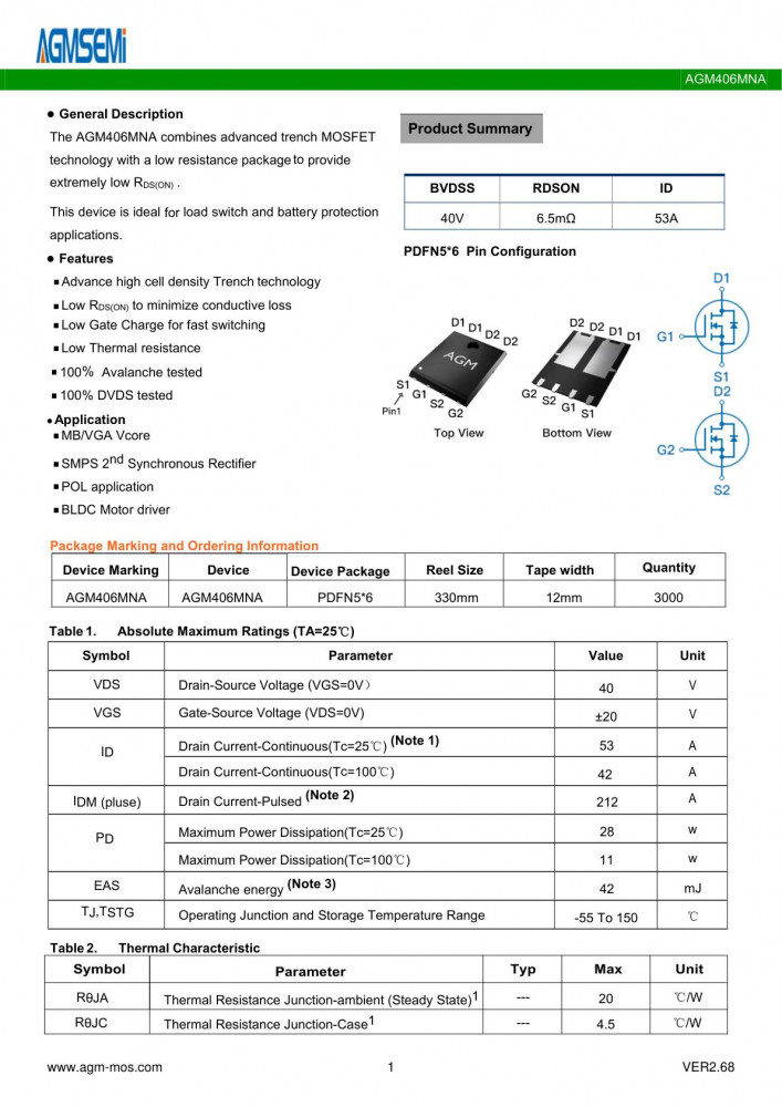 AGM406MNA datasheet page 1