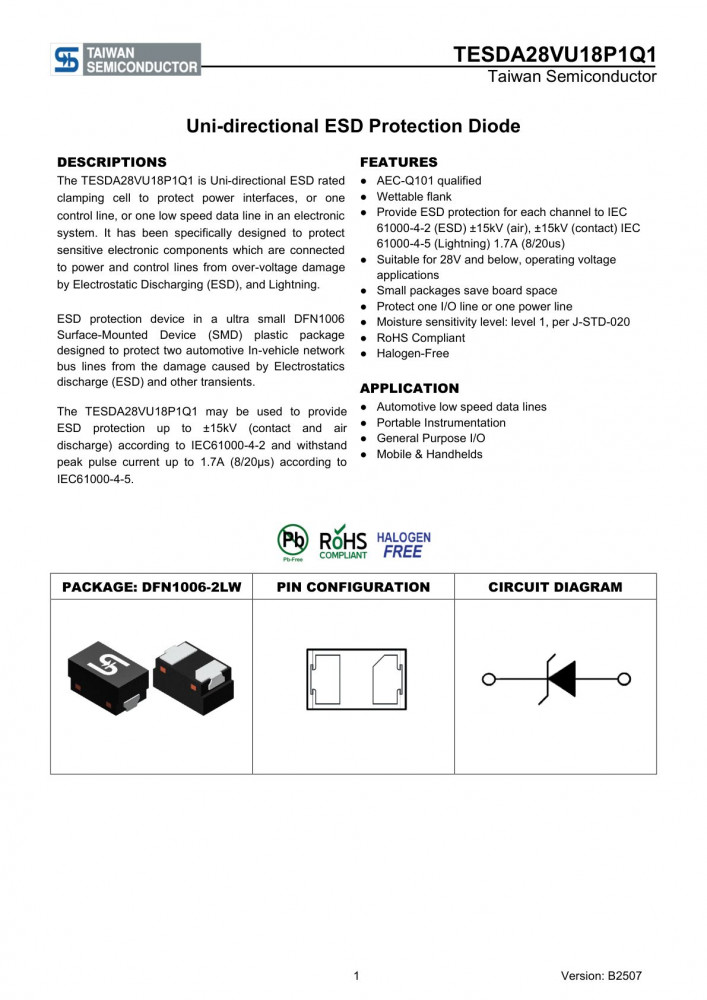 TESDA28VU18P1Q1 technical document page 1