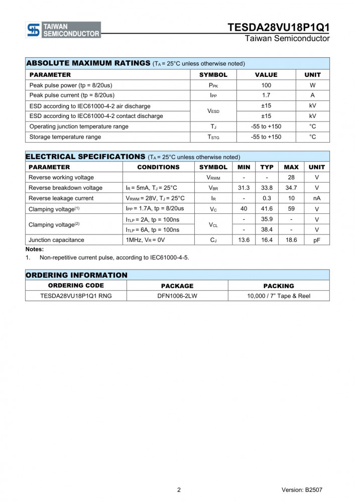 TESDA28VU18P1Q1 technical document page 2