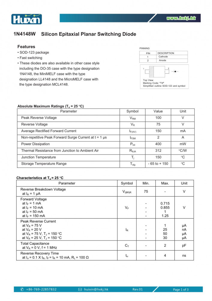 1N4148W technical document page 1