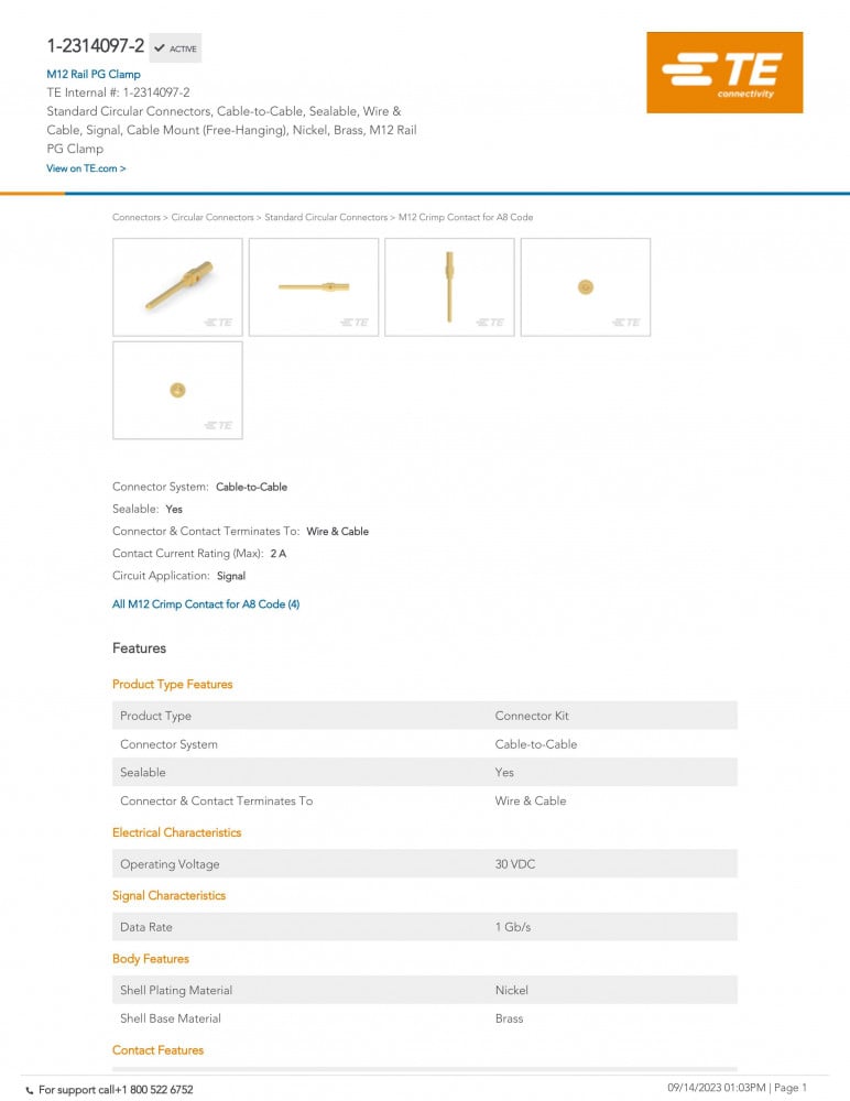 TE Connectivity 1-2314097-2 document page 1