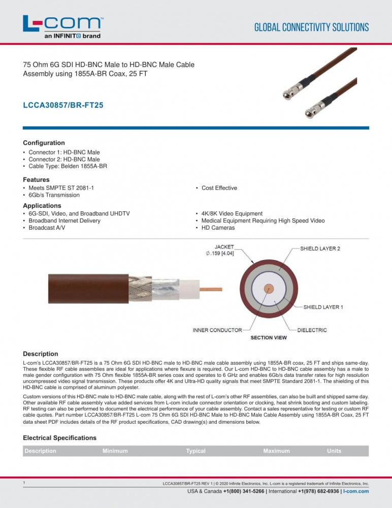 L-com LCCA30857/BR-FT25 technical document page 1