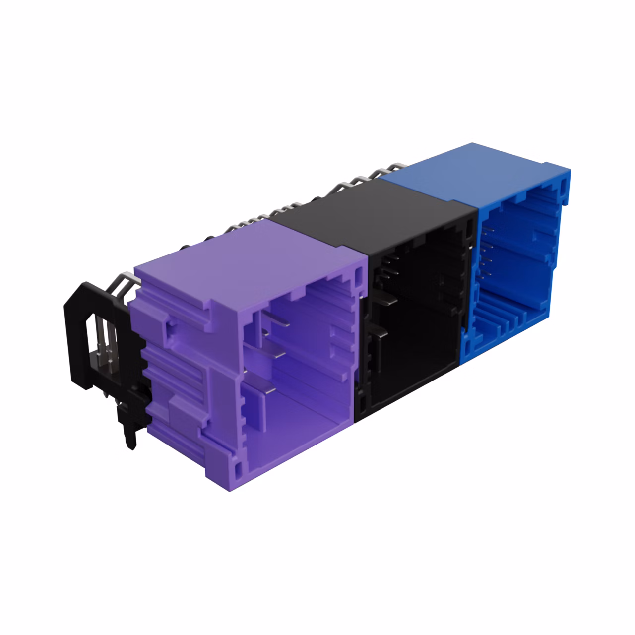 stAK50h 3 Bay Right-Angle Hybrid Header, 69 Circuits, Bay 1: 12 Circuits/Key 3/Purple; Bay 2: 25 Circuits/Key 3/Black; Bay 3: 32 Circuits/Key 2/Blue; Tube for sale