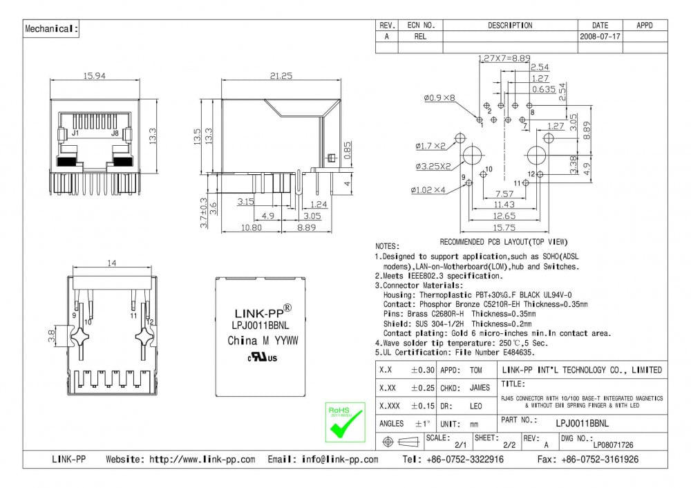 LPJ0011BBNL datasheet page 2