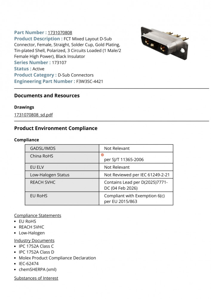 MOLEX 1731070808 drawing page 1
