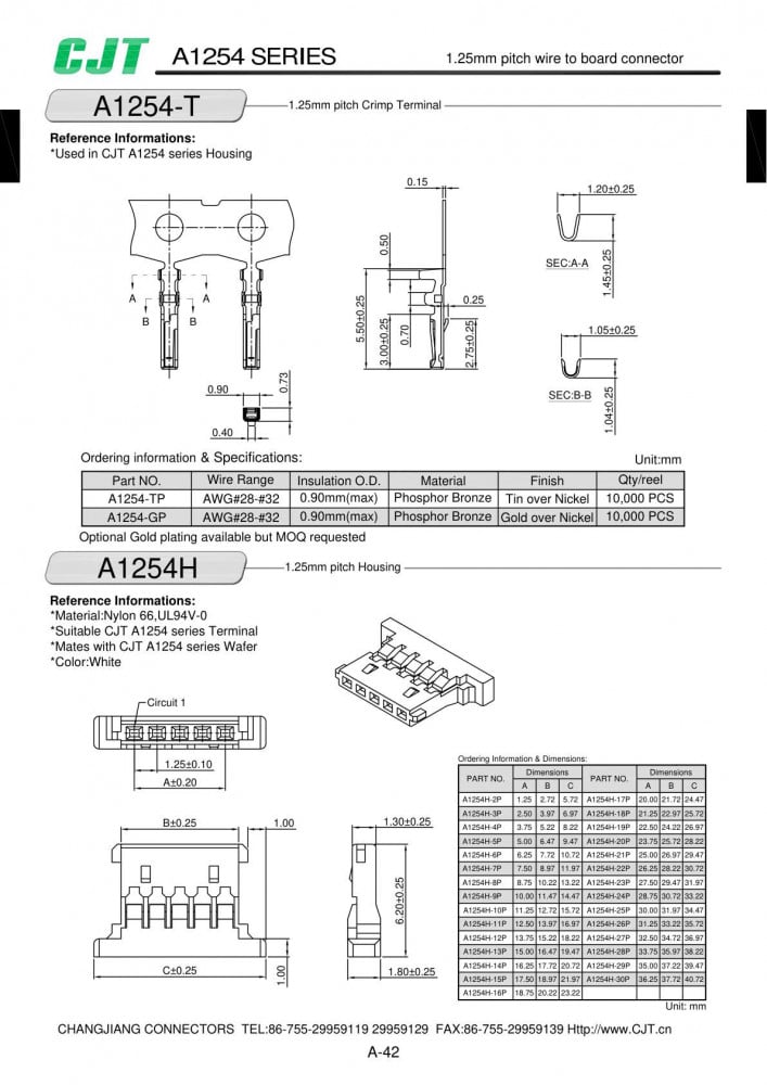 CJT A1254 series technical document page 2