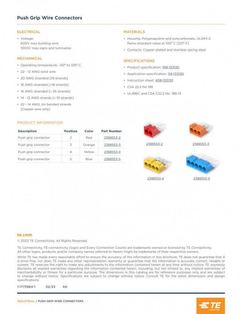 TE Connectivity Push Grip Wire Connectors document page 2