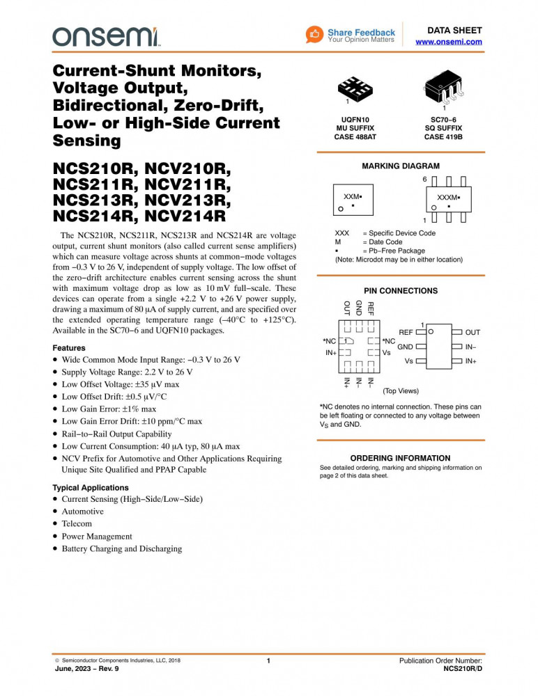 NCS213R datasheet preview, page 1