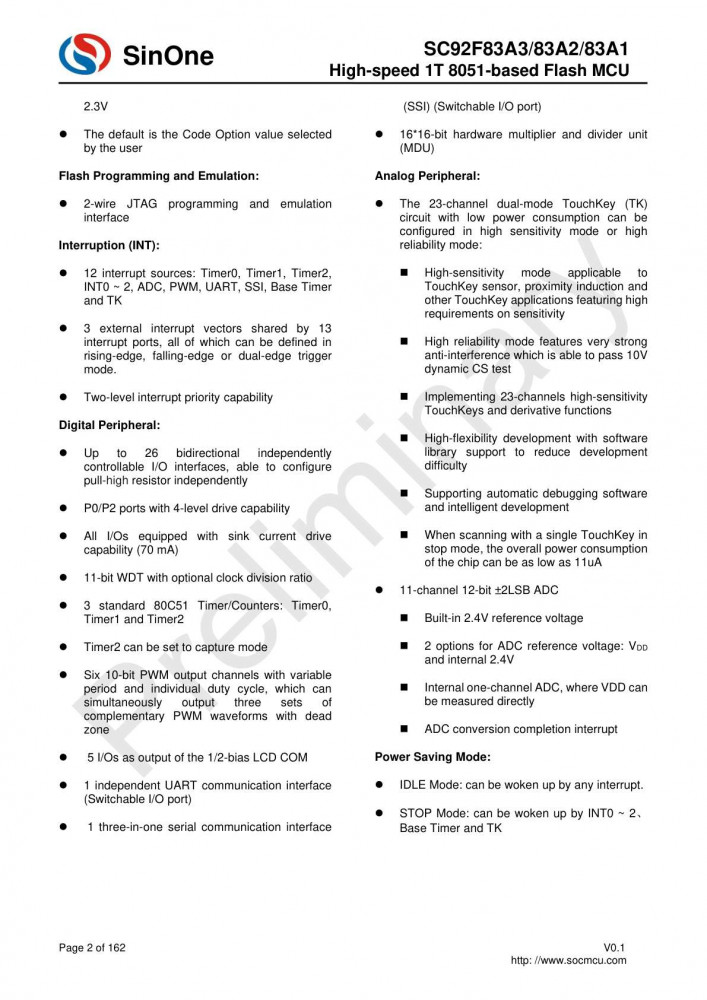 SC92F83A1 datasheet page 2